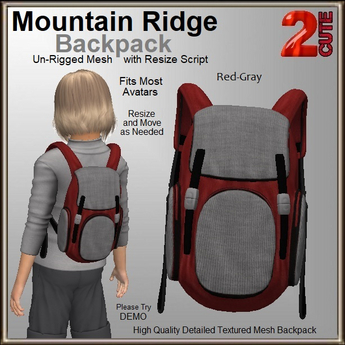 Second Life Marketplace - Mountain Ridge Backpack [2cute] Red-Gray
